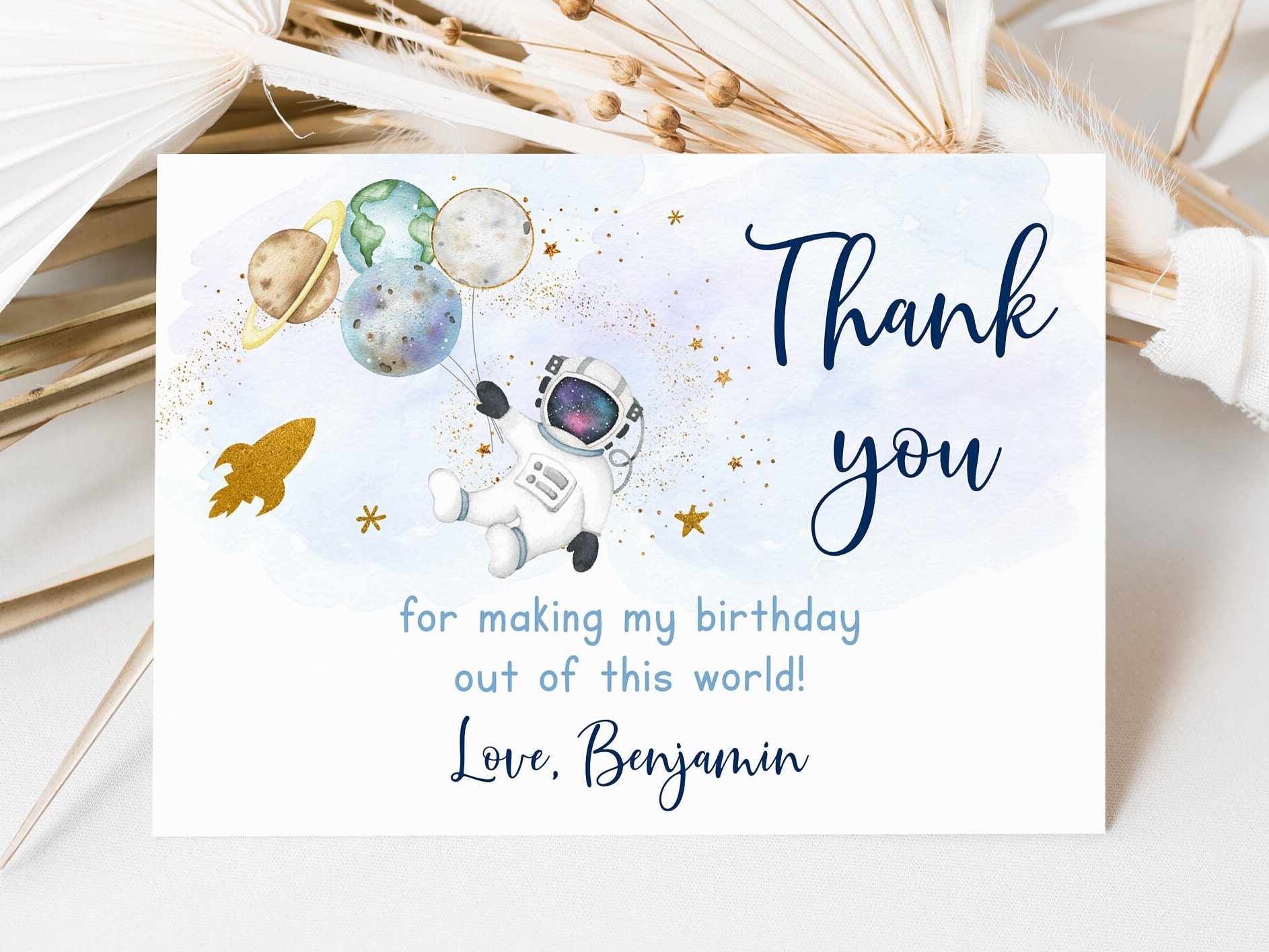 Editable Space Birthday Thank You Card Out of This World Astronaut Blue ...