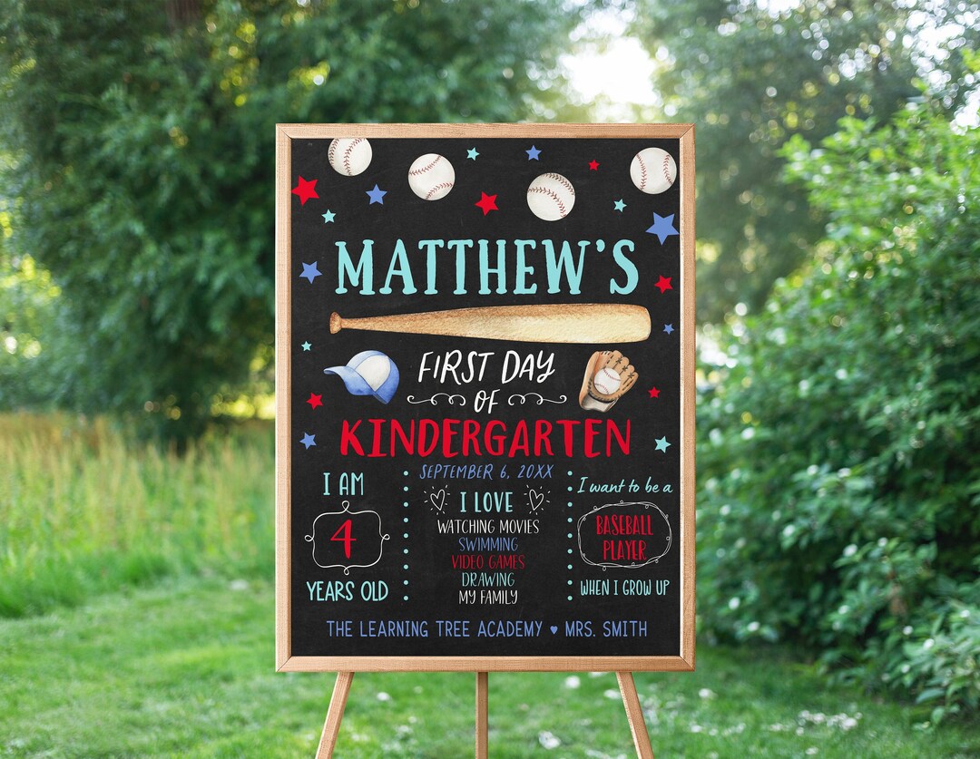 Editable First Day of Kindergarten Sign Baseball First Day of School ...