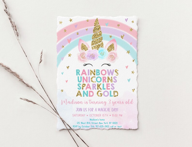 Editable Unicorn Rainbow Birthday Invitation Unicorns Rainbows - Etsy