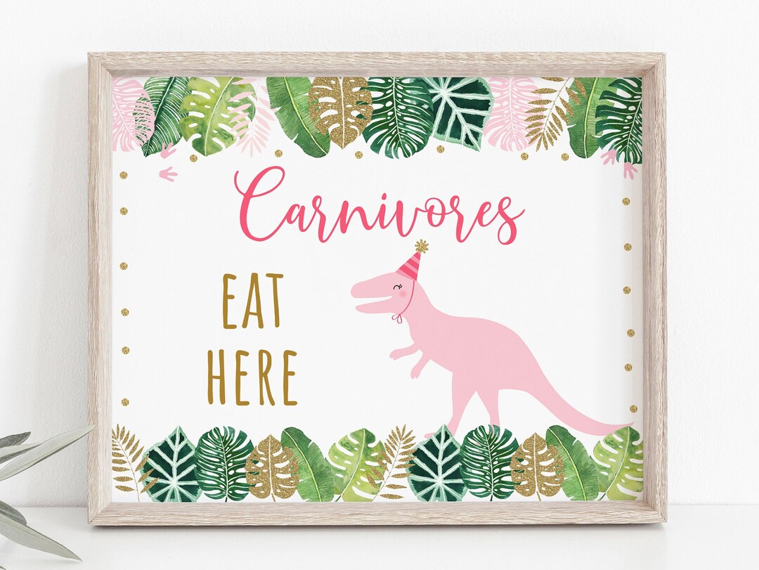 Carnivores Dinosaur Birthday Sign, Dinosaur Birthday, Pink & Gold ...