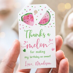 Editable Watermelon Birthday Thank You Tags Favor Tags Thanks A Melon ...