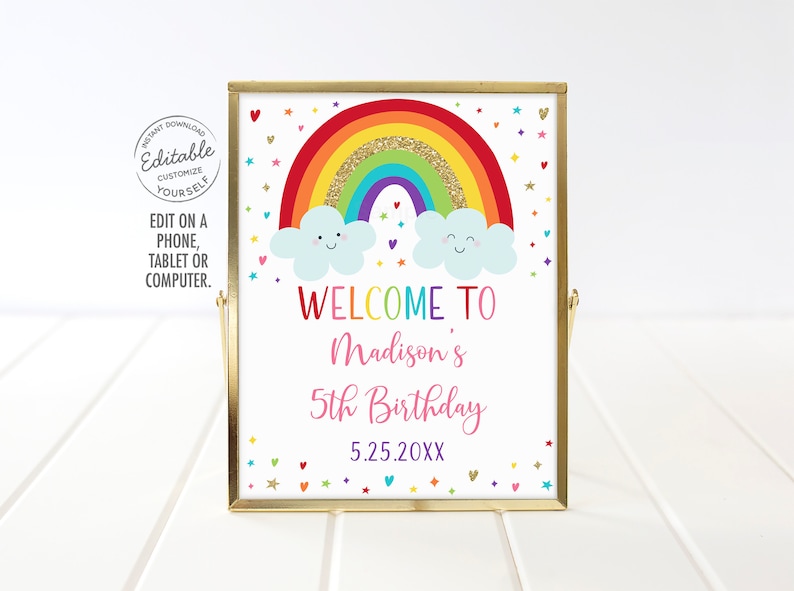 EDITABLE Rainbow Welcome Sign Rainbow Birthday Girls Rainbow | Etsy