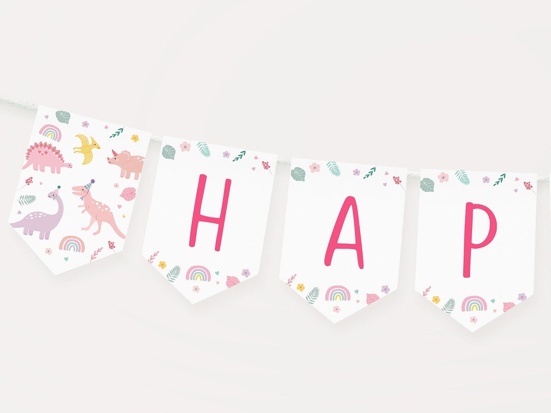 Editable Pink Dinosaur Birthday Banner Boho Dinosaur Birthday, Girl ...