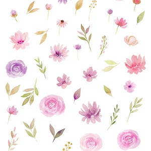 Dusty Pink Purple Gold Watercolor Floral Clipart, Wildflowers, Wild ...