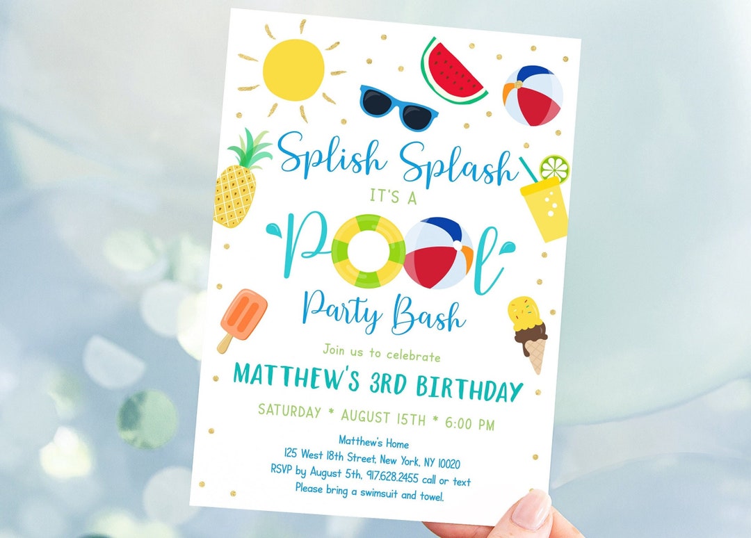 Editable Pool Party Birthday Invitation Boys Pool Party Invite Blue ...