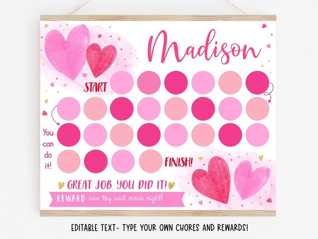 Editable Hearts Reward Chart, Hearts Sticker Chart, Pink Gold Hearts ...