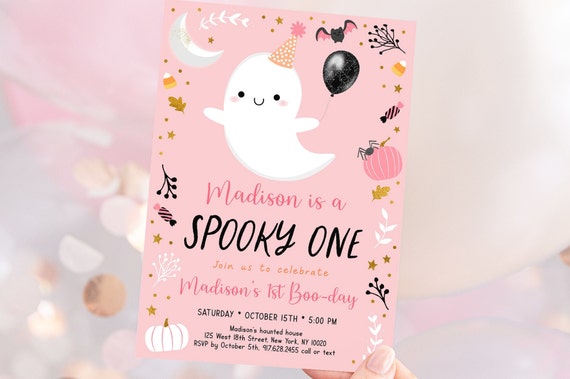 Editable Spooky One Ghost Birthday Invitation Halloween Ghost First ...