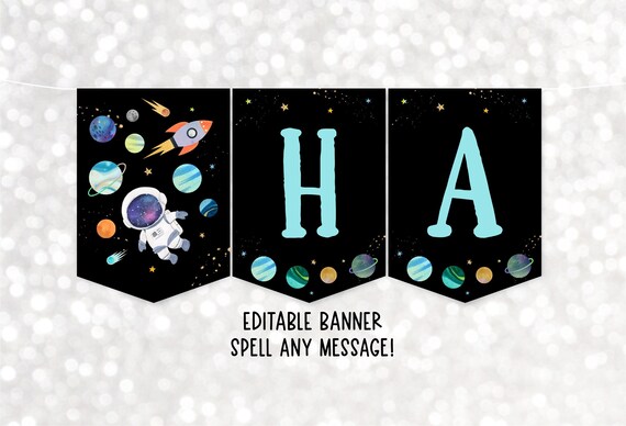 Editable Space Birthday Banner Galaxy Birthday Banner Astronaut Planets ...
