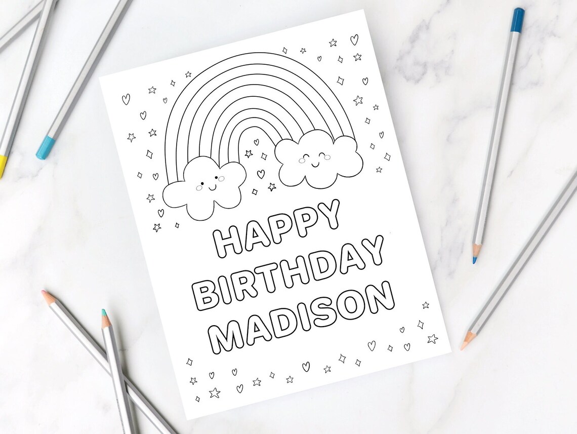 Editable Rainbow Birthday Coloring Page Girls Rainbow Party - Etsy
