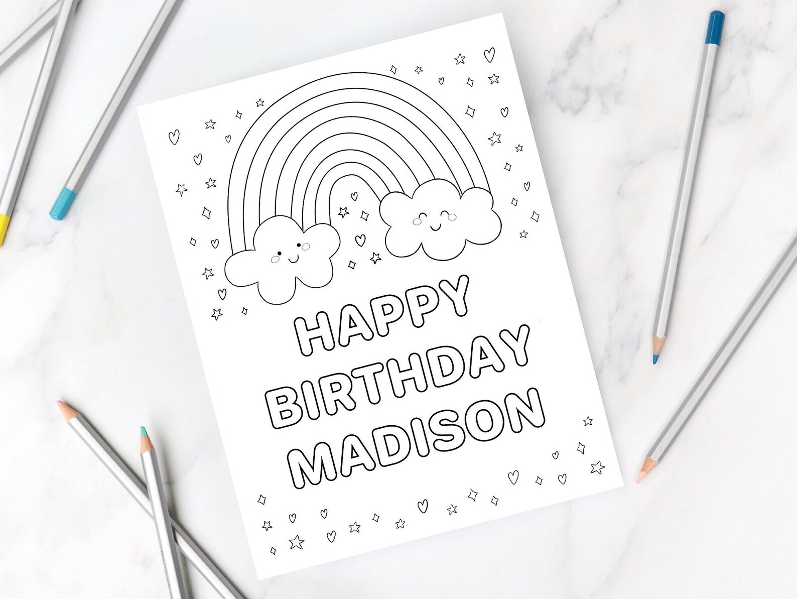 Editable Rainbow Birthday Coloring Page Girls Rainbow Party - Etsy