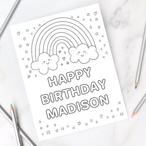 Editable Rainbow Birthday Coloring Page Girls Rainbow Party - Etsy