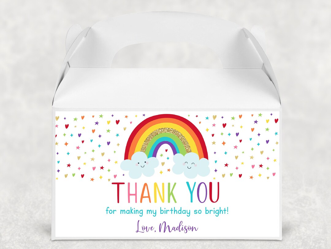 Editable Rainbow Birthday Favor Box Label Gable Box Label Girl Rainbow ...