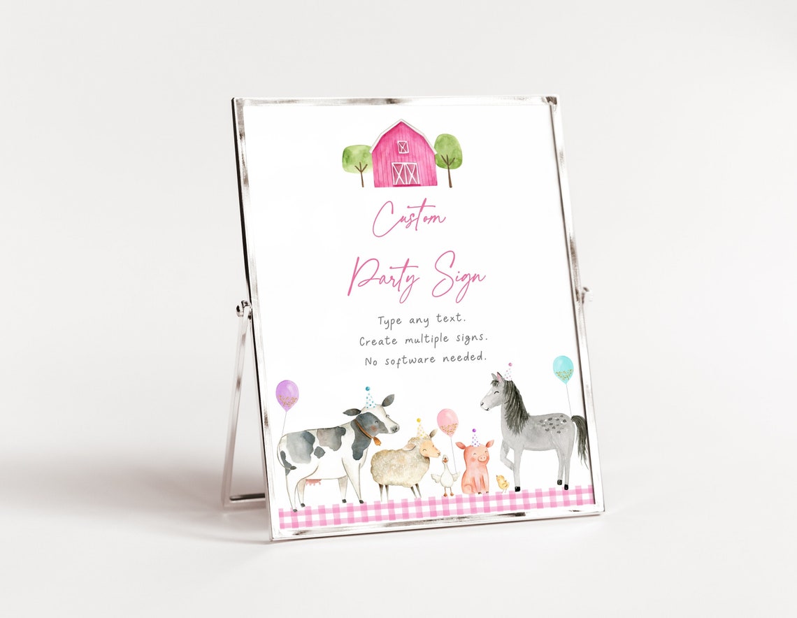 Editable Pink Farm Birthday Sign Girl Farm Party Barnyard - Etsy
