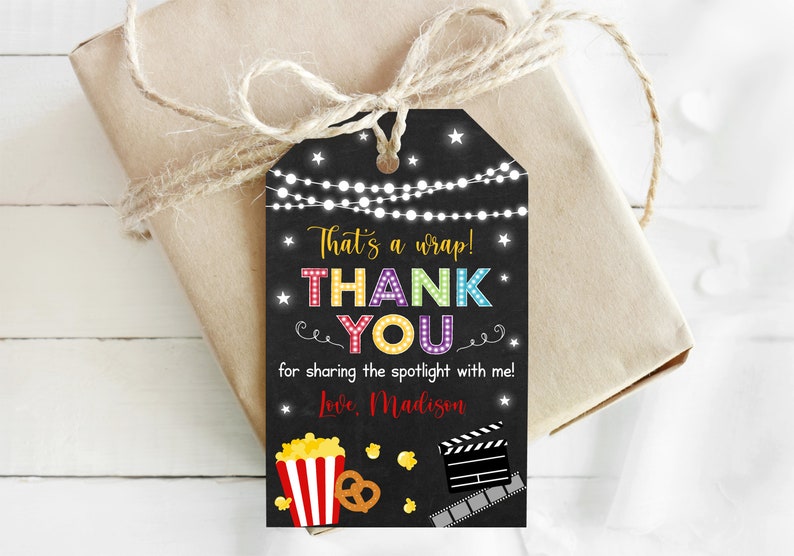 Editable Movie Night Birthday Thank You Tags Favor Tags - Etsy