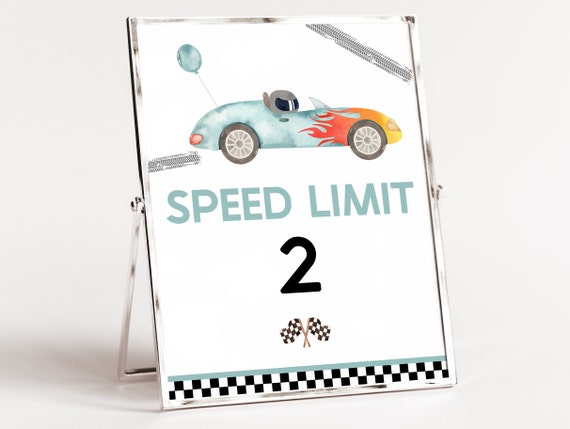 Race Car Speed Limit Birthday Sign Two Fast Birthday Racing Party ...