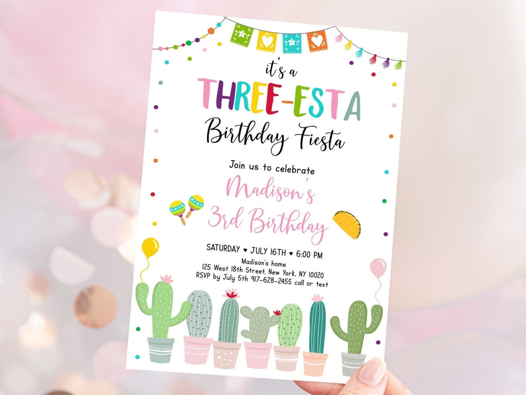 Editable Three-esta Fiesta Birthday Invitation Third Birthday 3rd ...