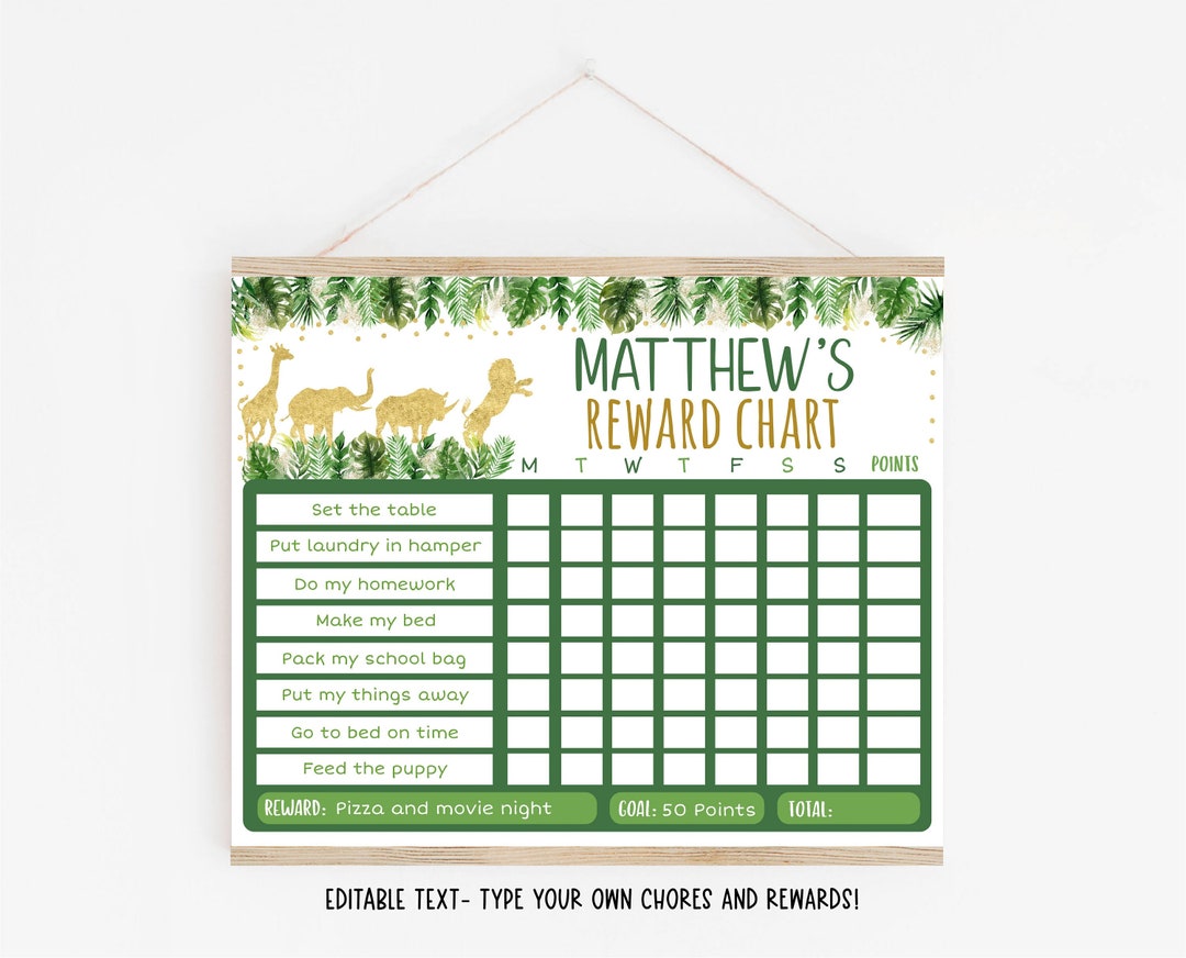 EDITABLE Safari Reward Chart Safari Chore Chart Safari Behavior Chart ...
