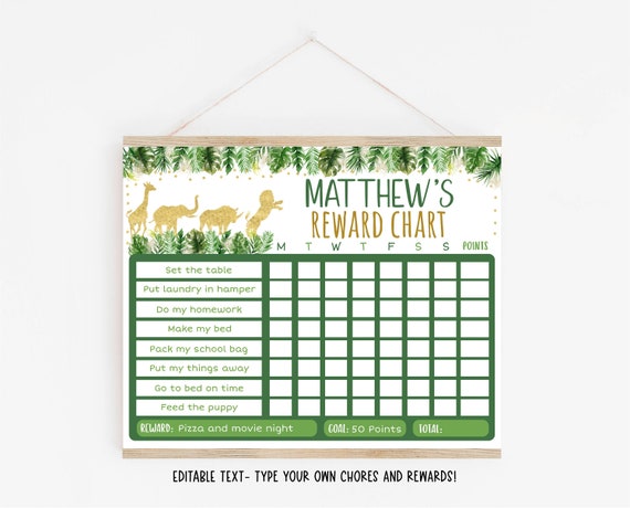 EDITABLE Safari Reward Chart Safari Chore Chart Safari Behavior Chart ...
