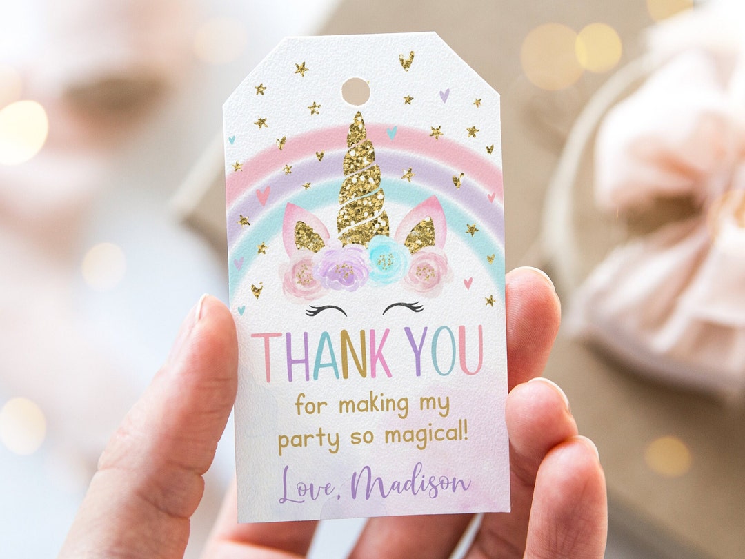 Editable Unicorn Birthday Thank You Tag Favor Tag Pastel Rainbow ...