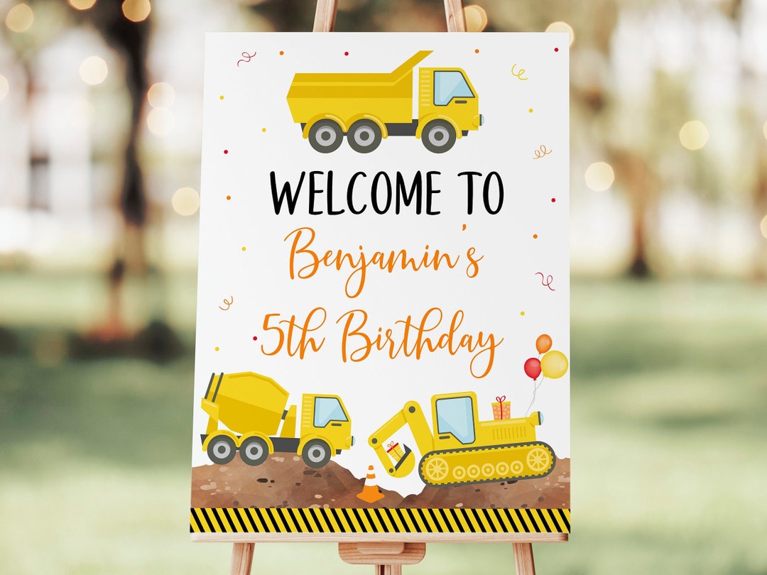 Editable Construction Birthday Welcome Sign Construction Trucks Boy ...