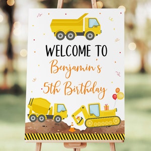 Editable Construction Birthday Welcome Sign Construction Trucks Boy ...
