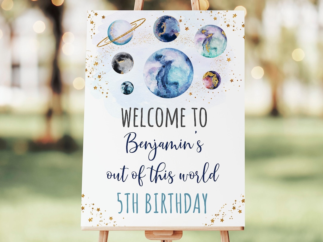 Editable Space Birthday Welcome Sign Galaxy Planets Outer Space Moon ...