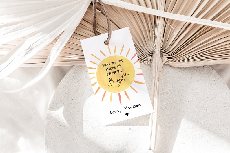 Editable Sunshine Birthday Thank You Tags Favor Tags Boho - Etsy