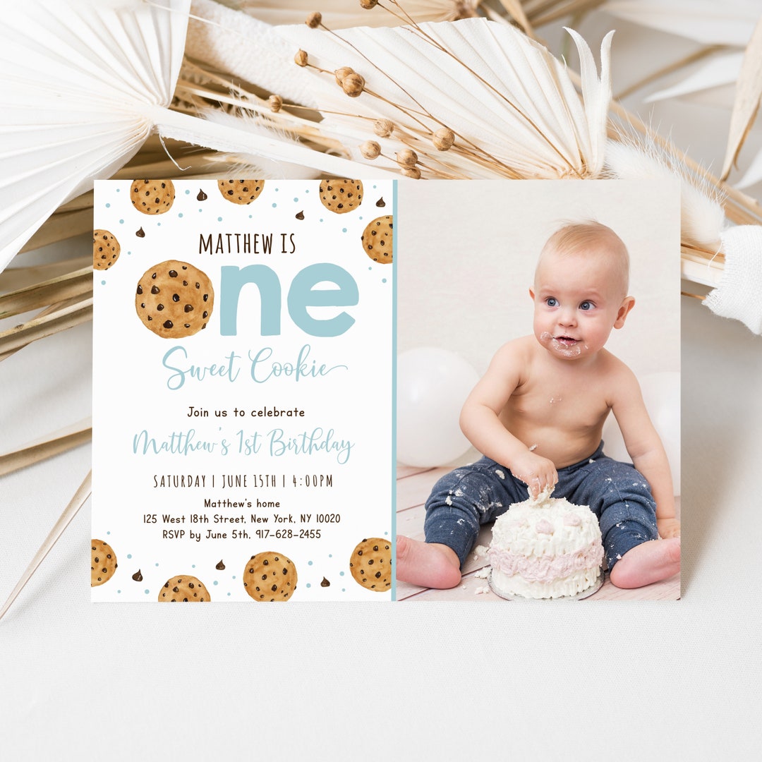 Editable Cookie First Birthday Invitation, One Sweet Cookie Birthday ...