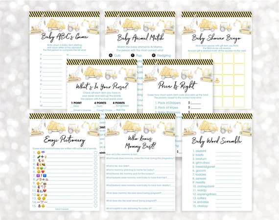 Construction Truck Baby Shower Games Package Construction Baby Shower ...
