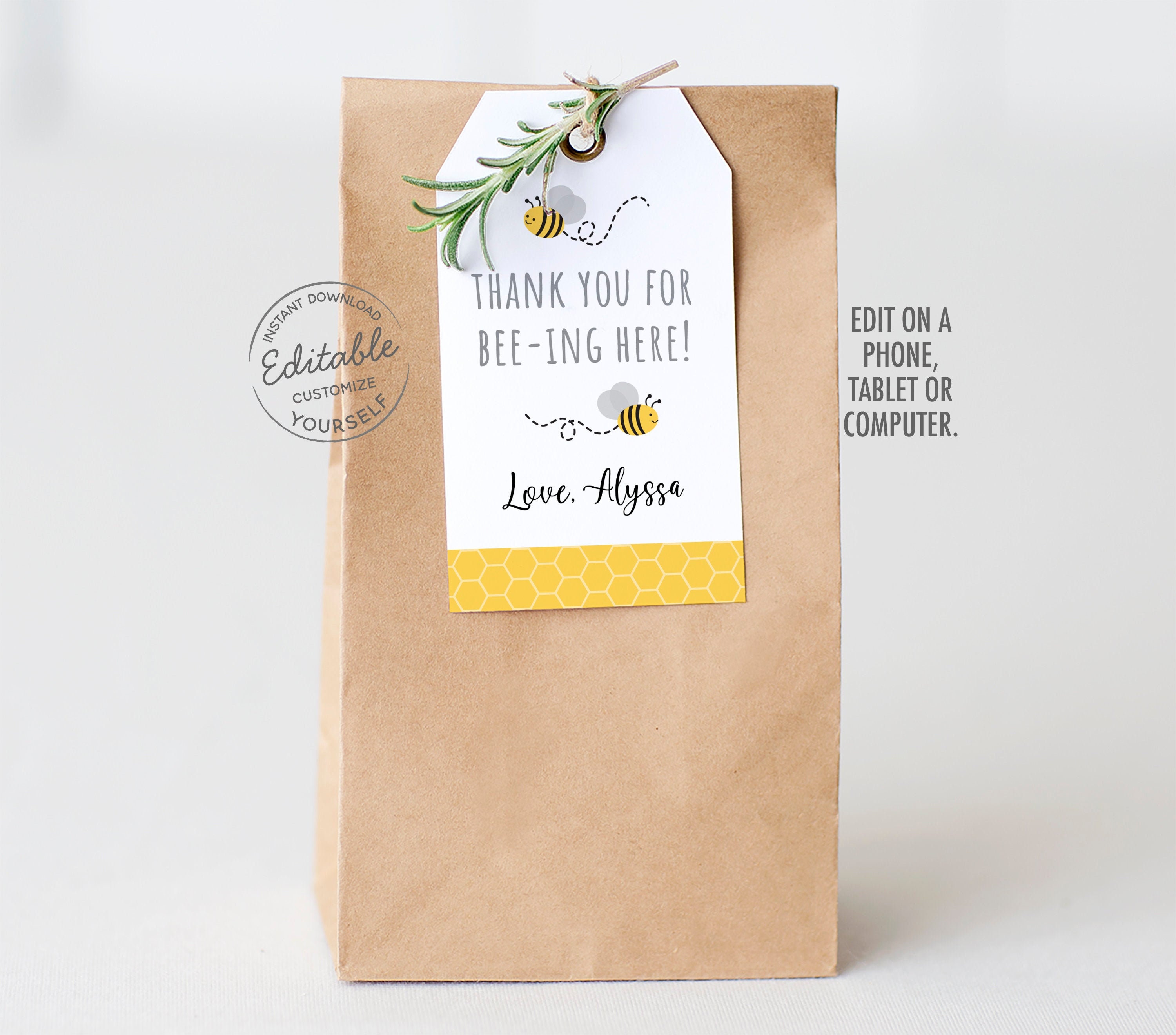 EDITABLE Bee Party Favor Tags Thank You Tags Bee Baby Shower | Etsy