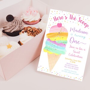 Editable Here's the Scoop Birthday Invitation Ice Cream - Etsy