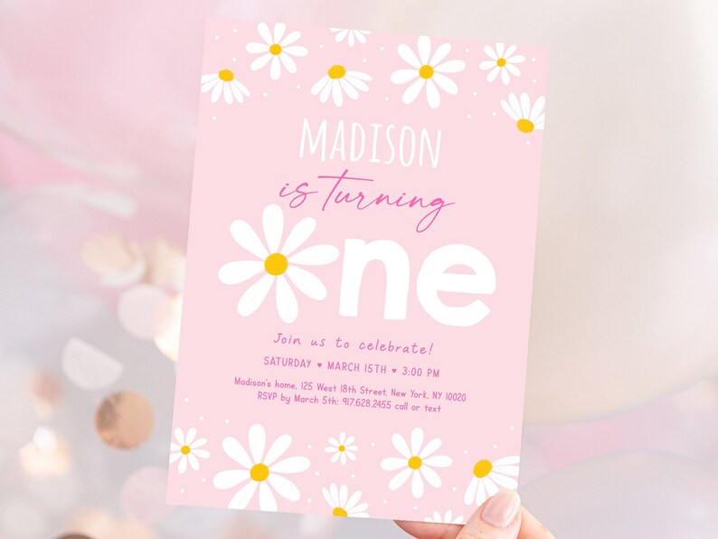 Daisy First Birthday Invitation Retro Daisy Birthday Invite Pink Daisy ...