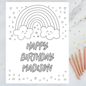 Editable Rainbow Birthday Coloring Page Girls Rainbow Party - Etsy