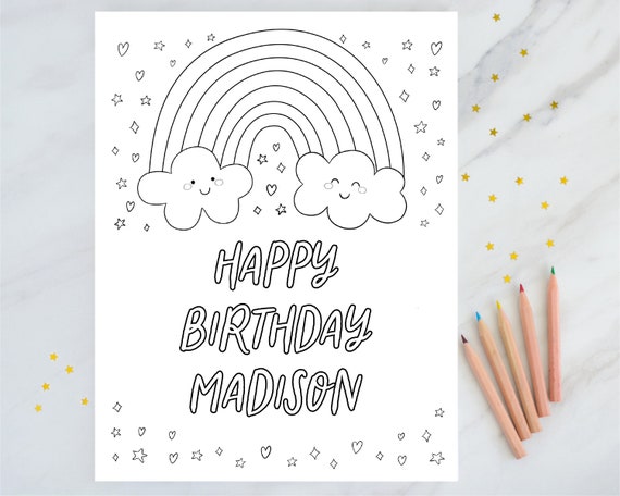 Editable Rainbow Birthday Coloring Page Girls Rainbow Party - Etsy