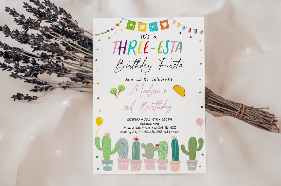 Editable Three-esta Fiesta Birthday Invitation Third Birthday - Etsy