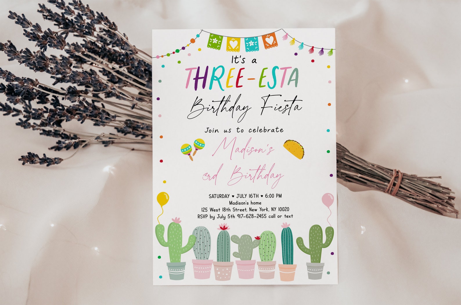 Editable Three-esta Fiesta Birthday Invitation Third Birthday - Etsy