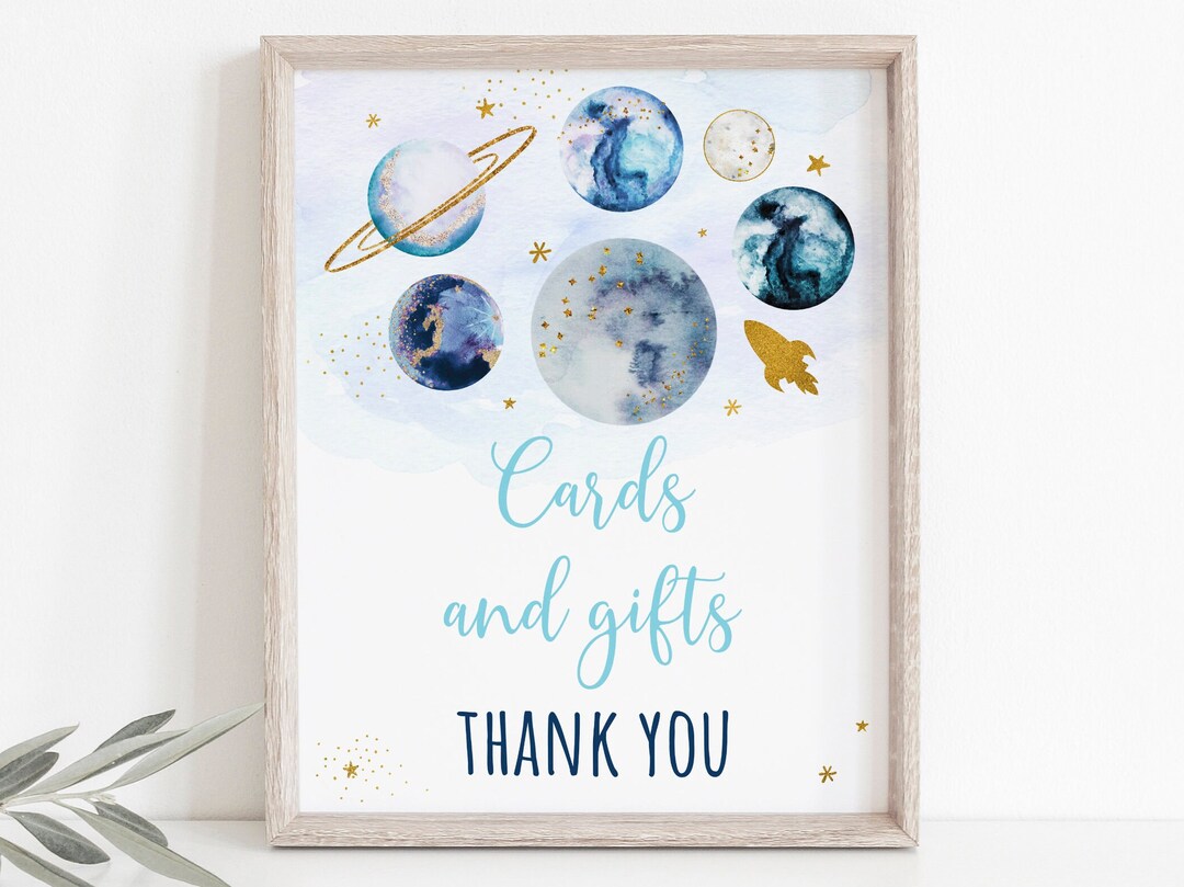 Galaxy Outer Space Cards & Gifts Birthday Sign Blue Gold Galaxy Moon ...