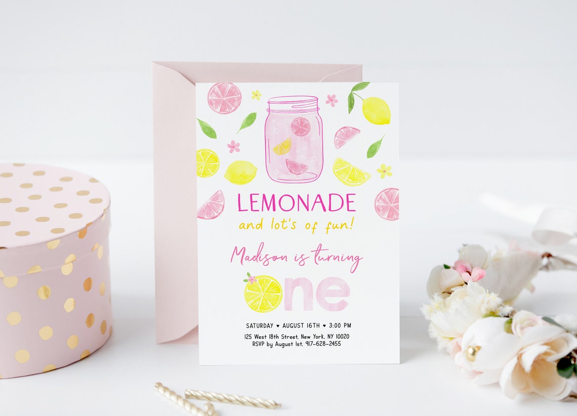 Editable Pink Lemonade First Birthday Invitation Pink - Etsy