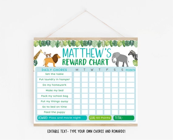 EDITABLE Safari Reward Chart Safari Chore Chart Behavior Chart Safari ...