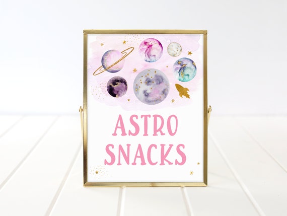 Astro Snacks Space Birthday Sign Dessert Sign Snack Sign Pink Gold ...