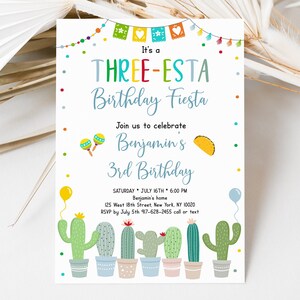 Editable Three-esta Fiesta Birthday Invitation Third Birthday - Etsy