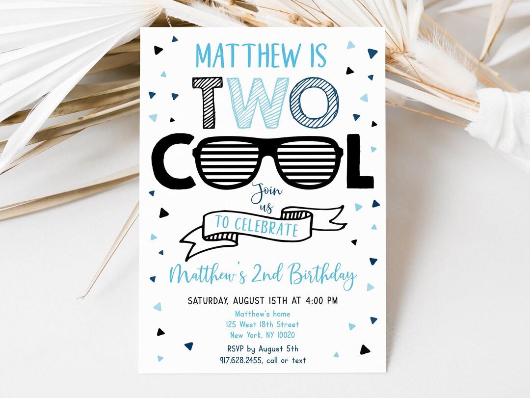 Editable Two Cool Birthday Invitation Two Cool Party - Etsy