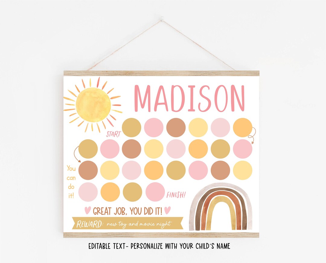 Editable Sunshine Rainbow Reward Chart, Boho Sunshine Sticker Chart ...