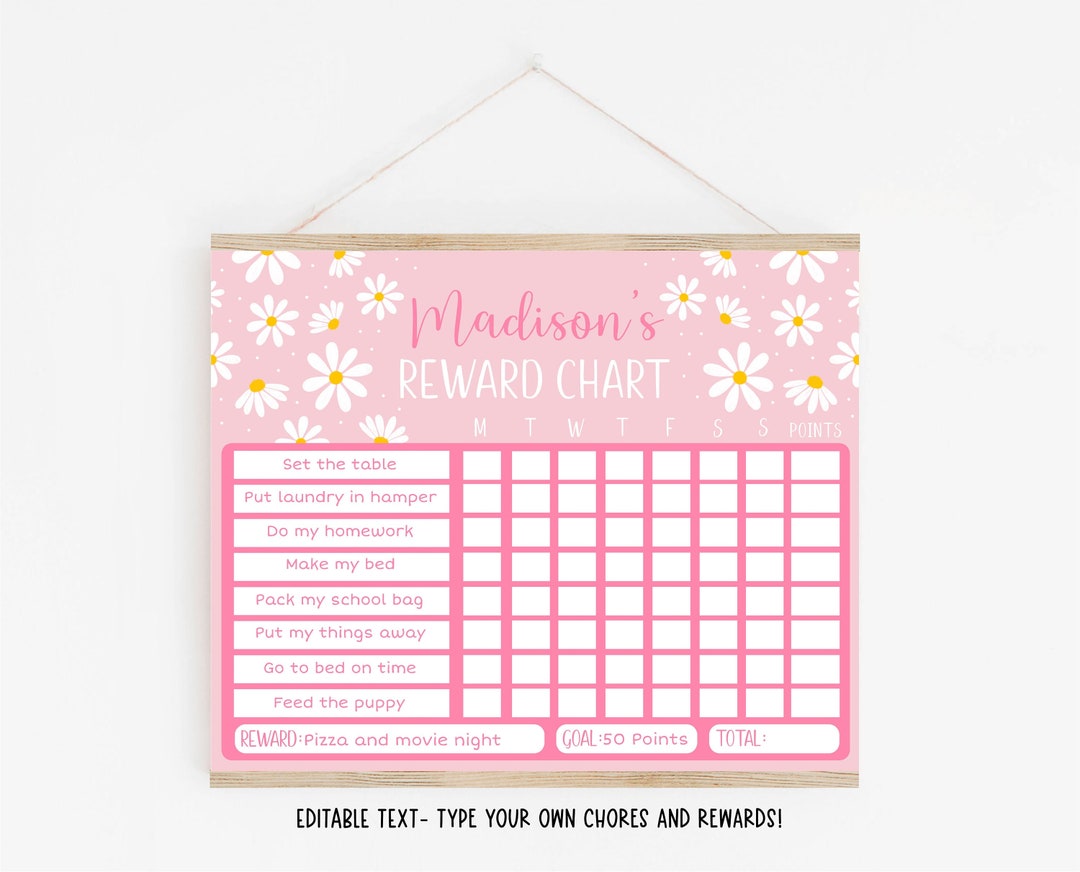 Editable Daisy Reward Chart, Pink Daisy Behavior Chart, Girl Chore ...