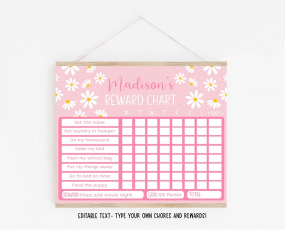 Editable Daisy Reward Chart, Pink Daisy Behavior Chart, Girl Chore ...