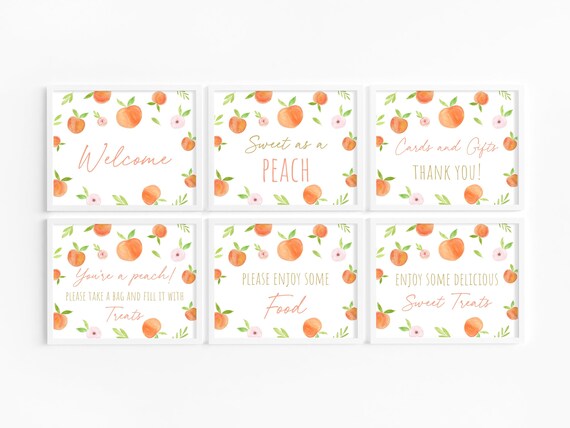 Editable Peach Birthday Sign Table Signs Set of 6 Party Signs Sweet As ...