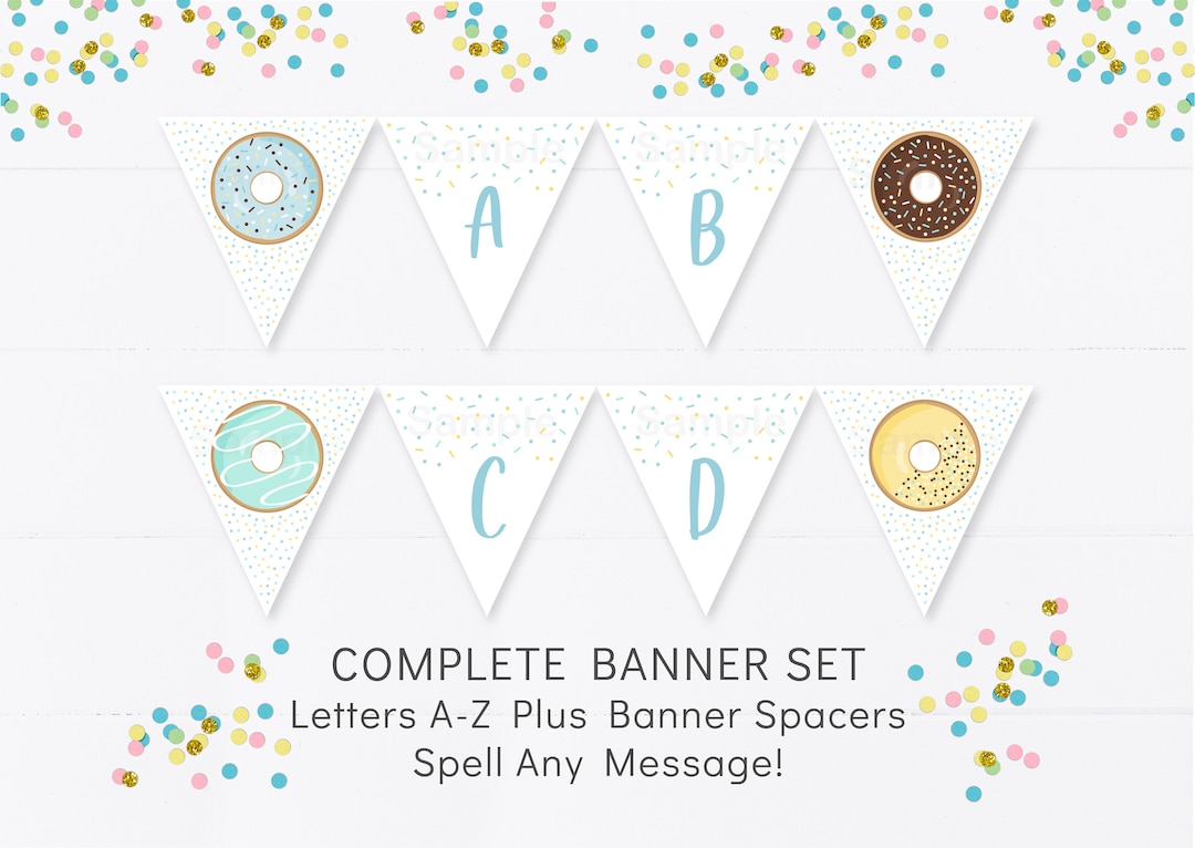 Donut Birthday Banner, Blue Donut, Donut Grow Up, Donut Baby Shower ...