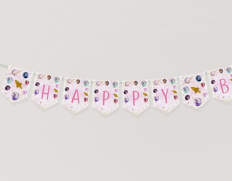 Editable Space Birthday Banner Galaxy Birthday Banner Pink - Etsy