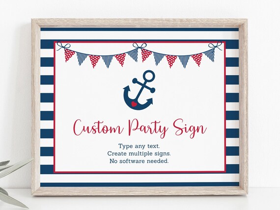 Editable Nautical Birthday Party Sign Anchor Birthday Navy & Red ...