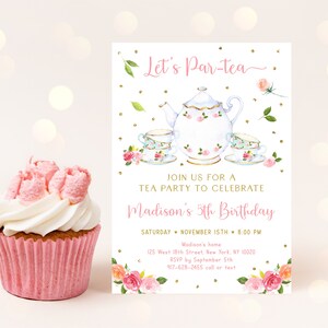 Editable Let's Par-tea Birthday Invitation Tea Party - Etsy